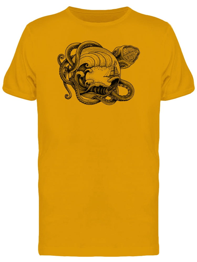 Giant Octopus And Ocean Wave T-Shirt Men -Image by Shutterstock, Male ...
