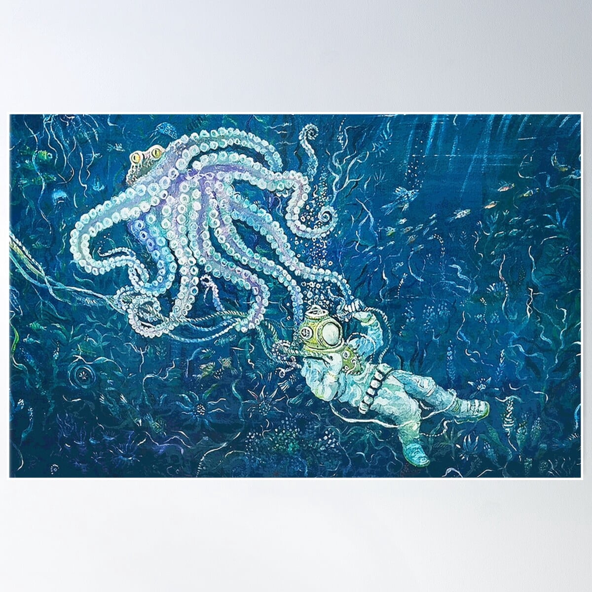 Giant Octopus Attacks Diver Poster Wall Art, Modern Wall Decor For ...