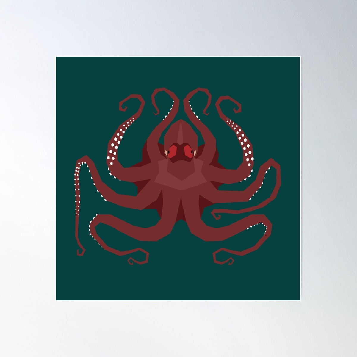 Giant Pacific Octopus Geometric Design With Dark Green Background ...