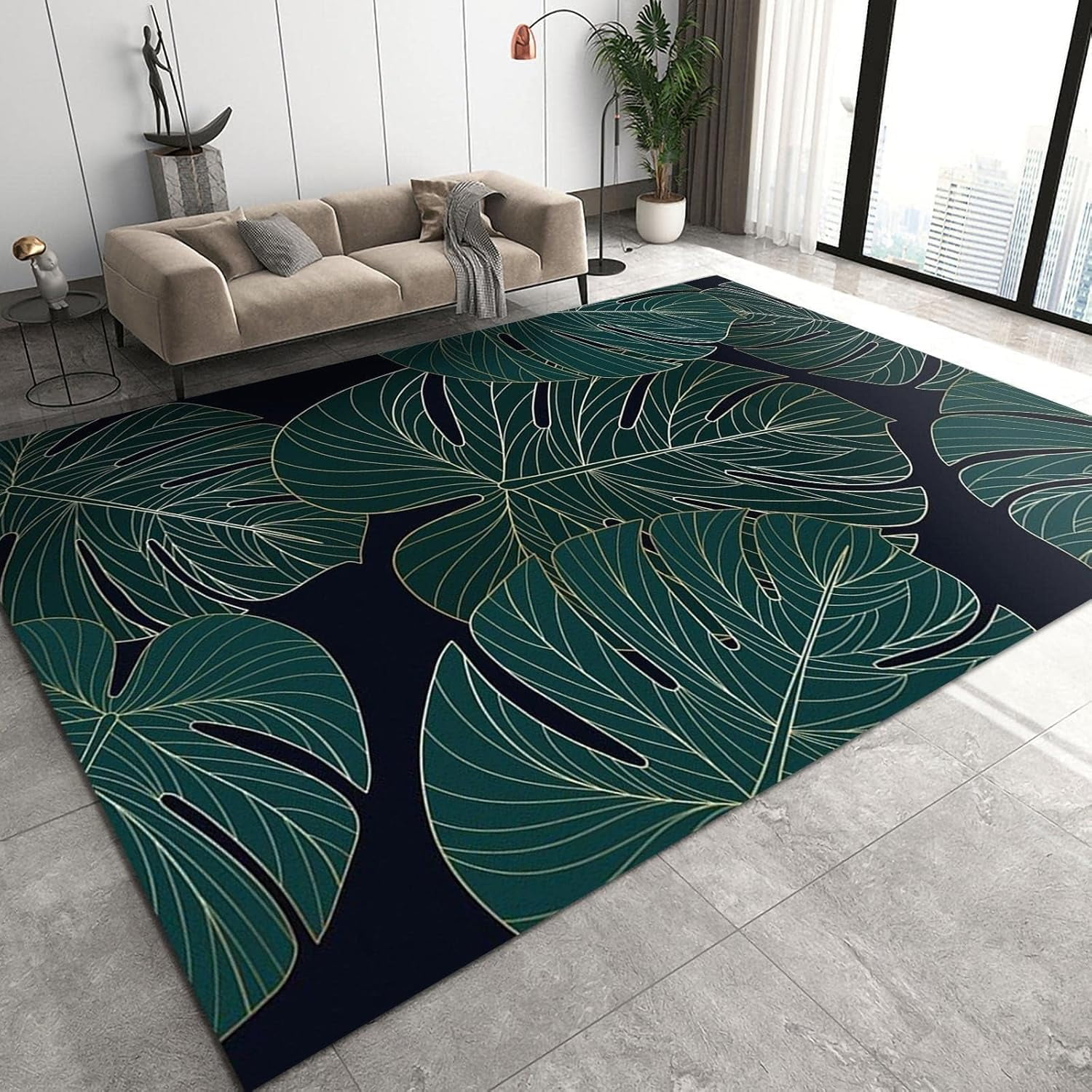 Giant Palm Leaves Area Rugs, Simple Green Leaf Design Runner Rug, Soft ...