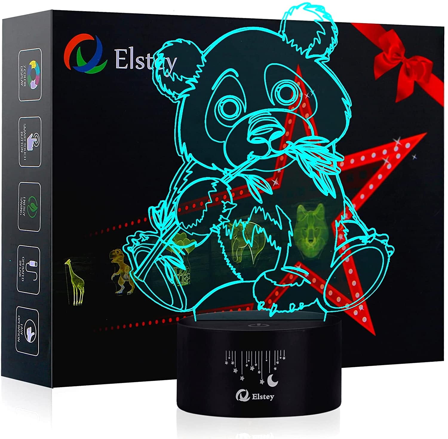 Giant Panda Bear 3D Illusion Lamps, YSTIAN 7 Color Changing Touch Table ...