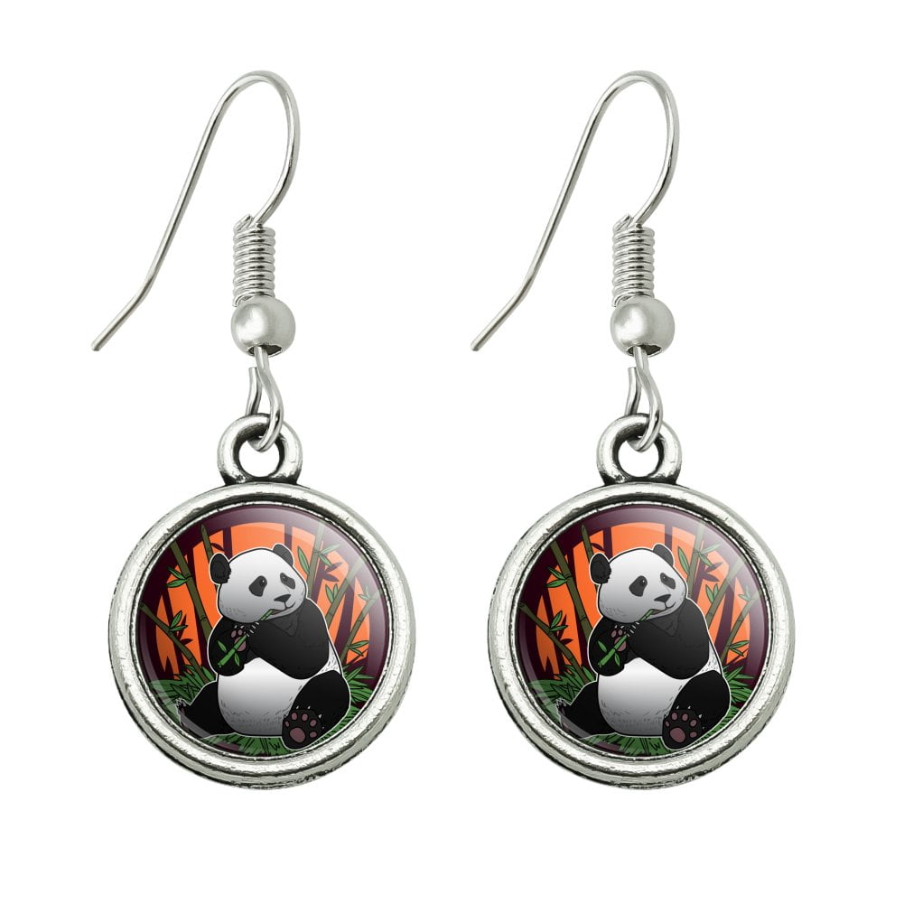 Giant Panda Bear Eating Bamboo Novelty Dangling Drop Charm Earrings ...