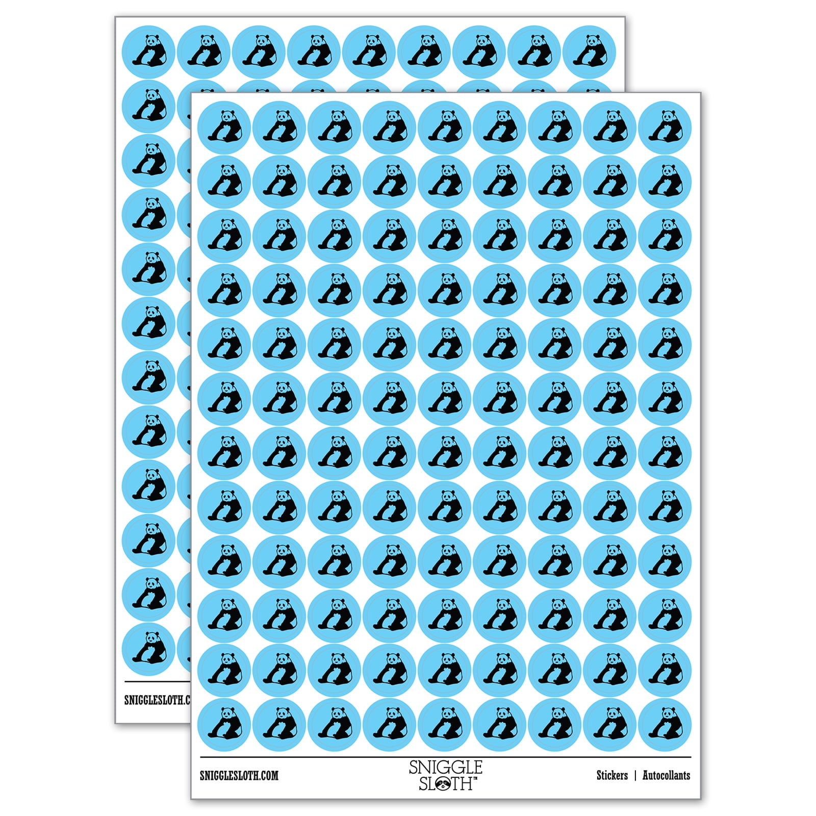 Giant Panda Bear Sitting 200+ Round Stickers - Light Blue - Gloss ...
