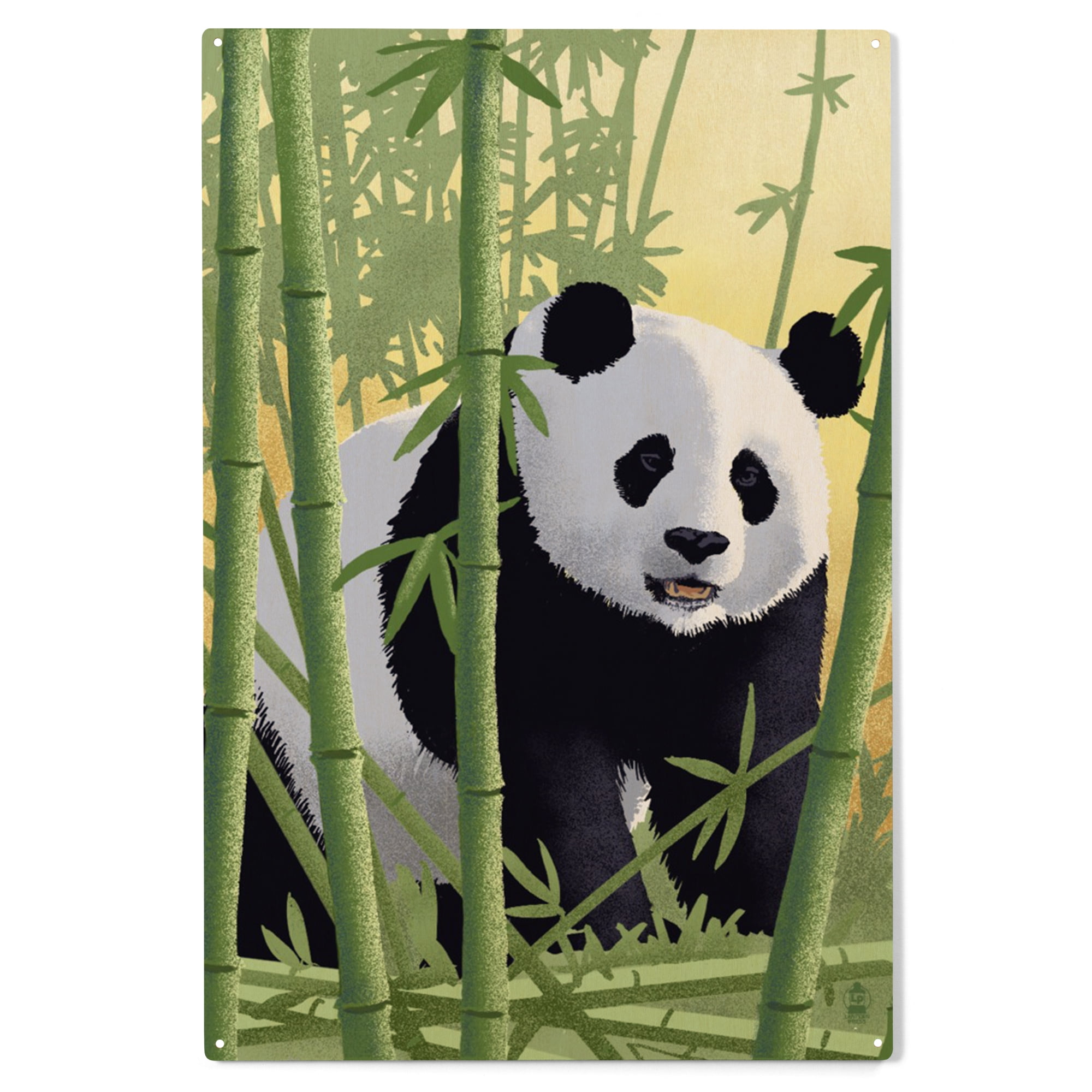 Giant Panda, Lithograph Series Birch Wood Wall Sign (10x15 Rustic Home ...