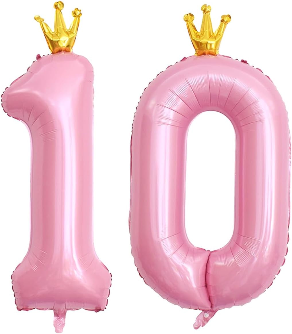 Giant Pink Number 10 Balloon with Crown, 40inch Big Baby Pink Foil ...