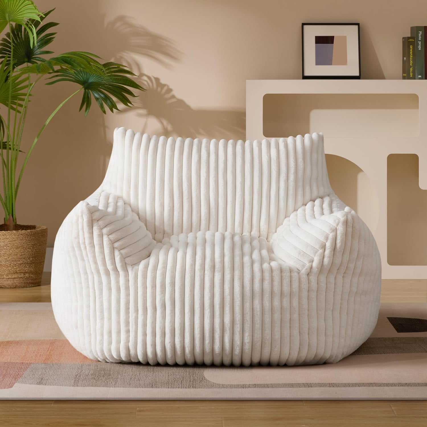 Giant Plush Bean Bag Chair for Adults with Armrests - Oversized Comfy ...