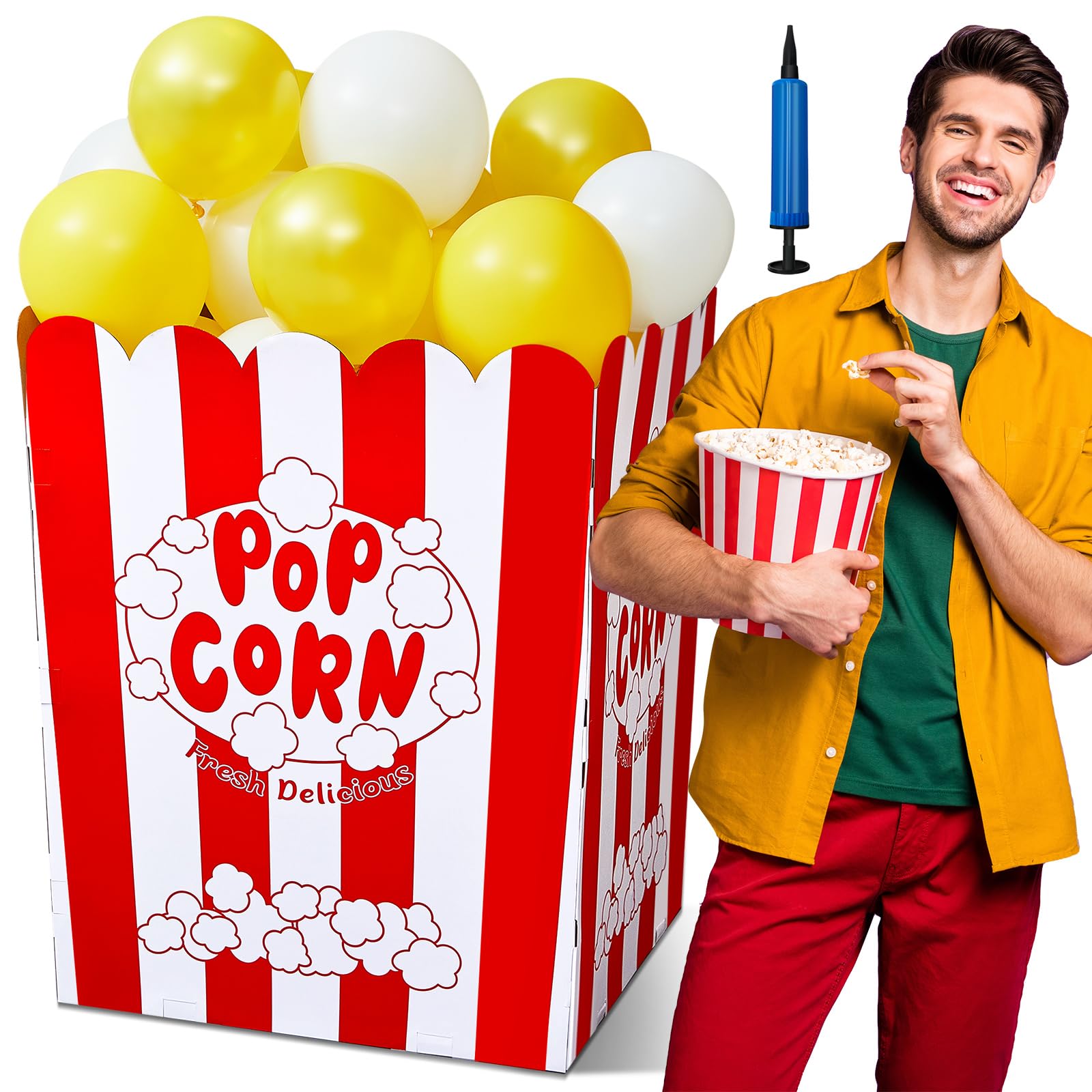 Giant Popcorn Box with Balloons and Balloons Pump Large Cardboard ...