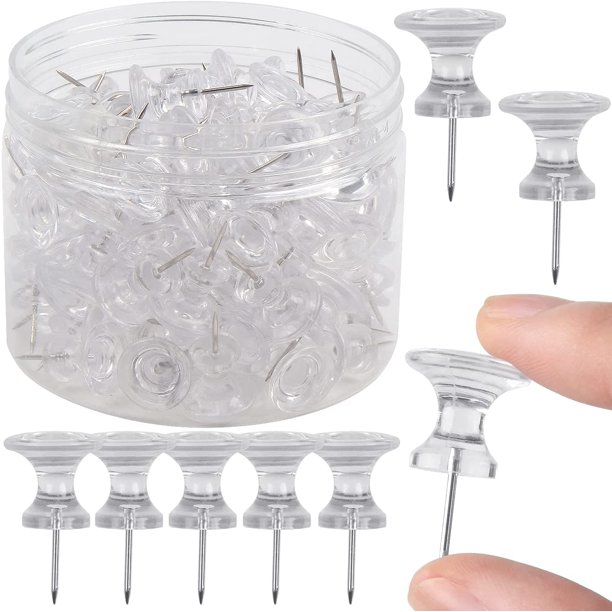 Giant Push Pins 100 Pack Clear Steel Point and Plastic Head Pins for ...