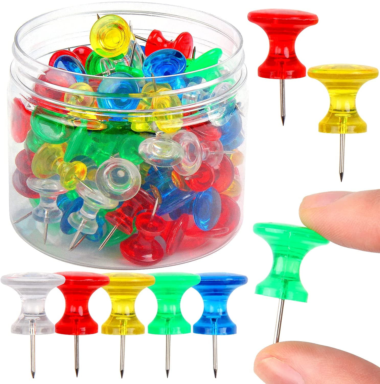 Giant Push Pins Colorful 100-Pack Large Thumbtacks Used for Cork Board ...