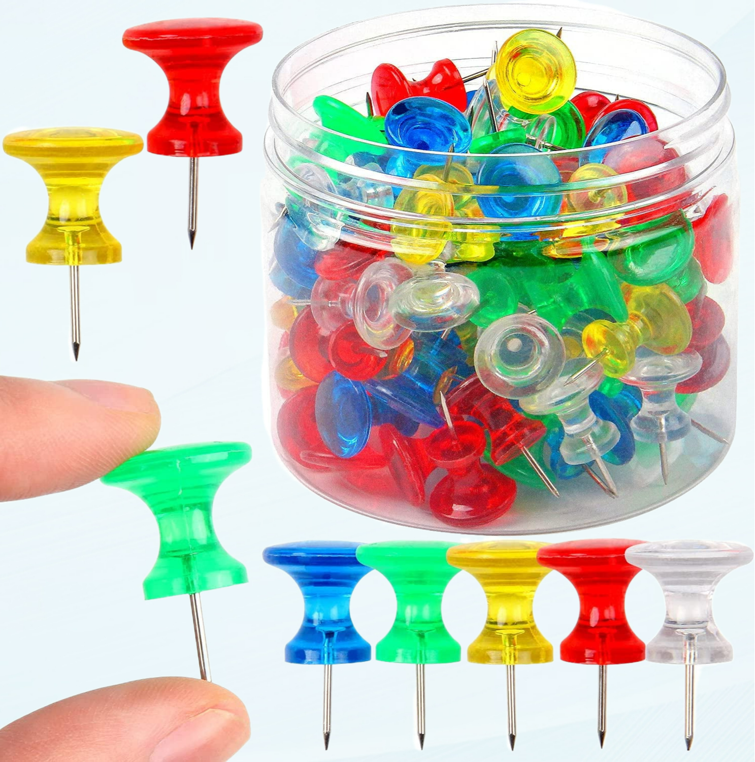 Giant Push Pins Colorful 100-Pack Large Thumbtacks Used for Cork Board ...
