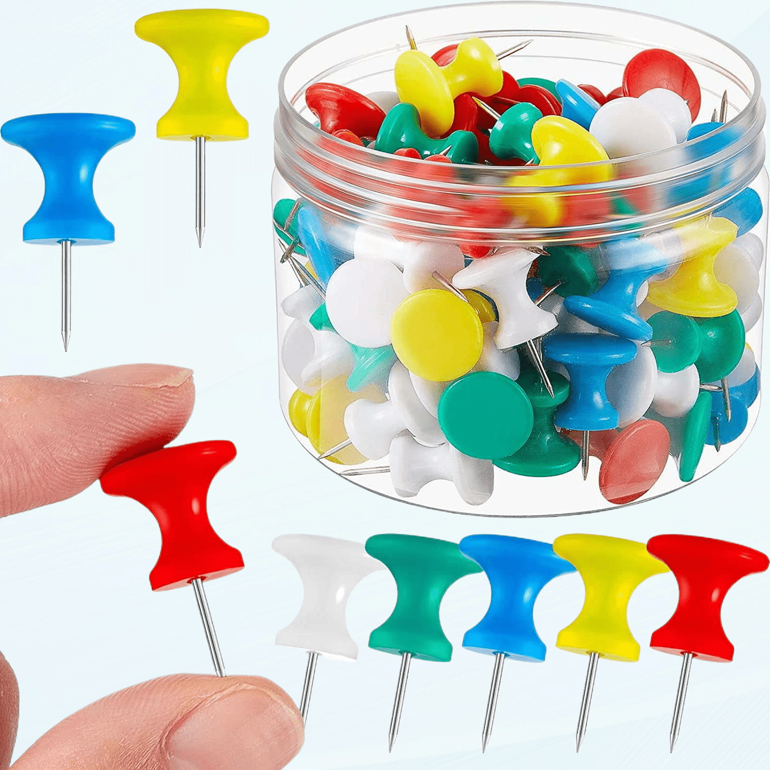 Giant Push Pins - Pack of 60 - Colorful Plastic Heads with Steel Points ...