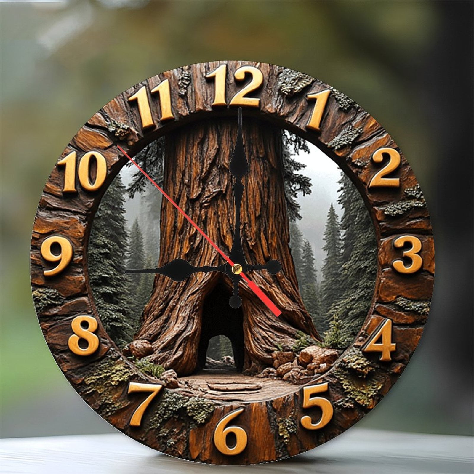Giant Redwood Tree Wall Clock 10-Inch Silent Wooden Wall Clock, Battery ...