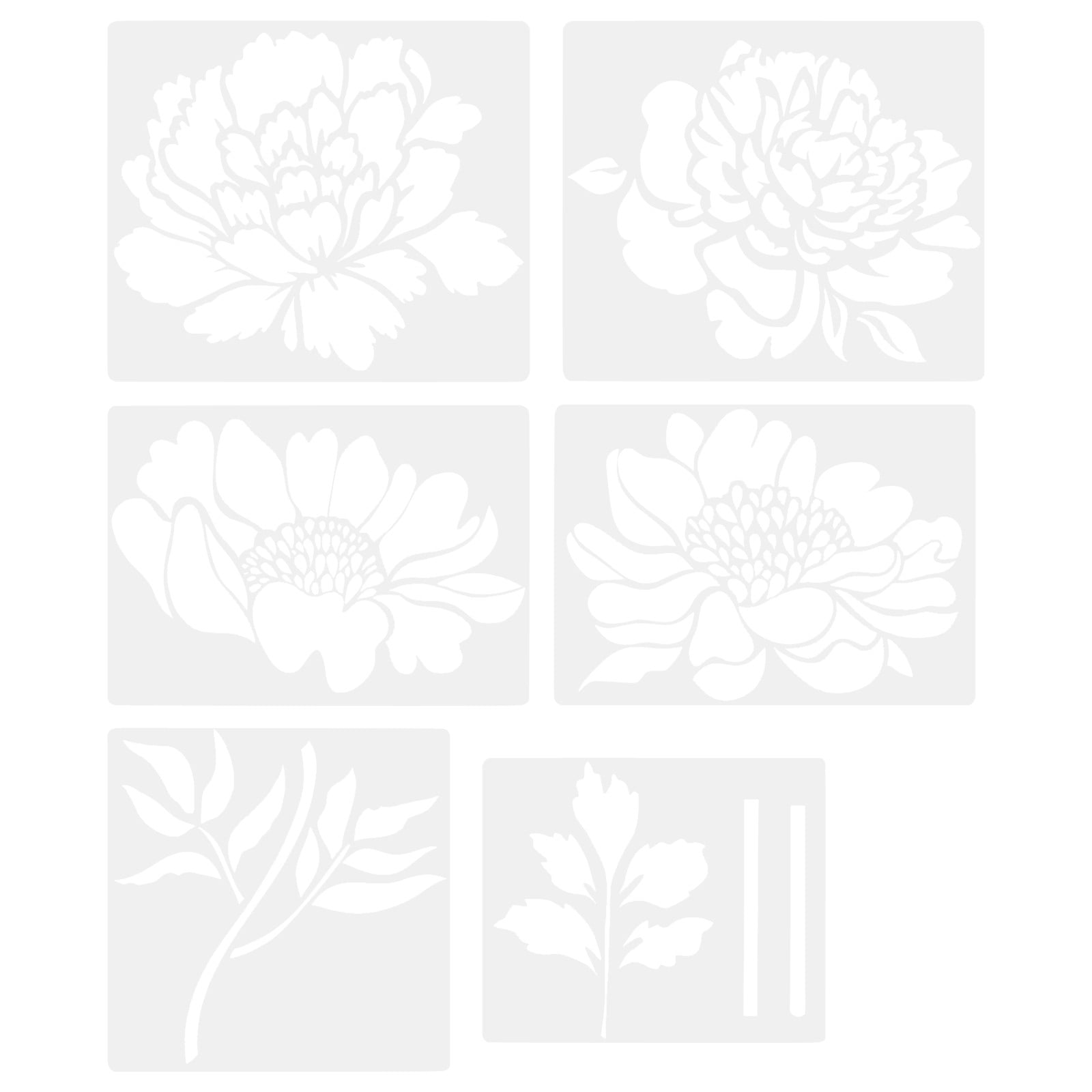 Giant Reusable Floral Stencil Set for DIY Painting, 6-Piece Peony ...
