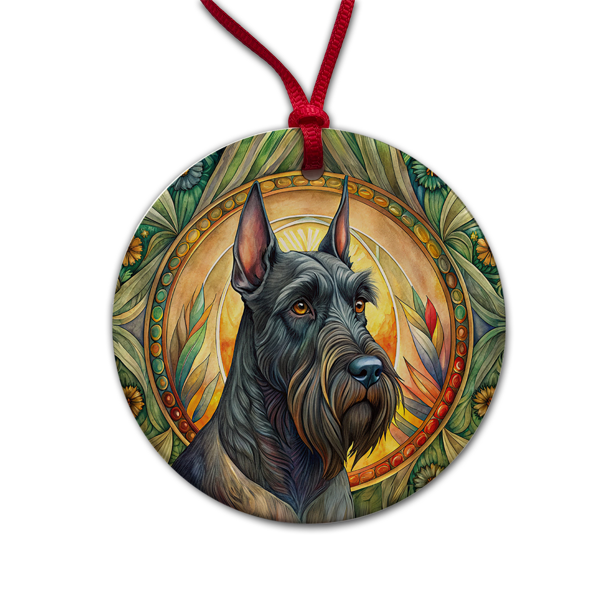 Giant Schnauzer Dog Art Nouveau Christmas Tree Holiday Round Ceramic ...