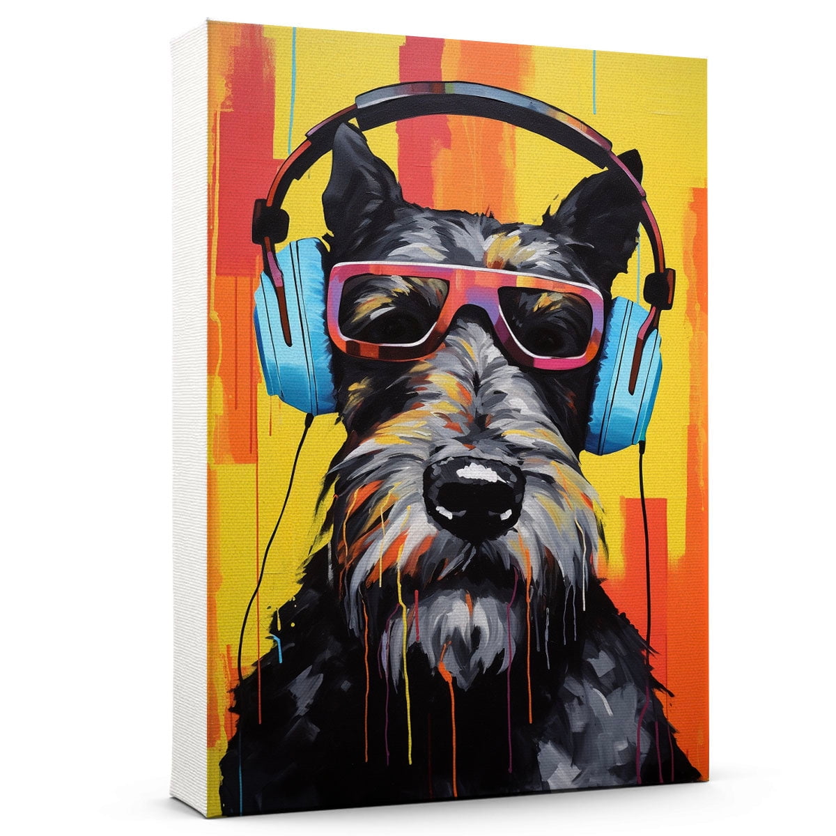 Giant Schnauzer Dog Canvas Art With Headphones Graffiti Art Abstract ...