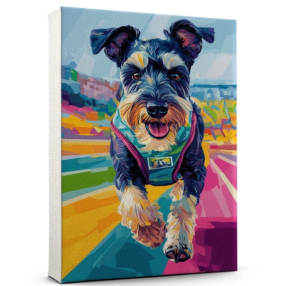 Giant Schnauzer Dog Playing Running Stretched Canvas Size 8x12 ...