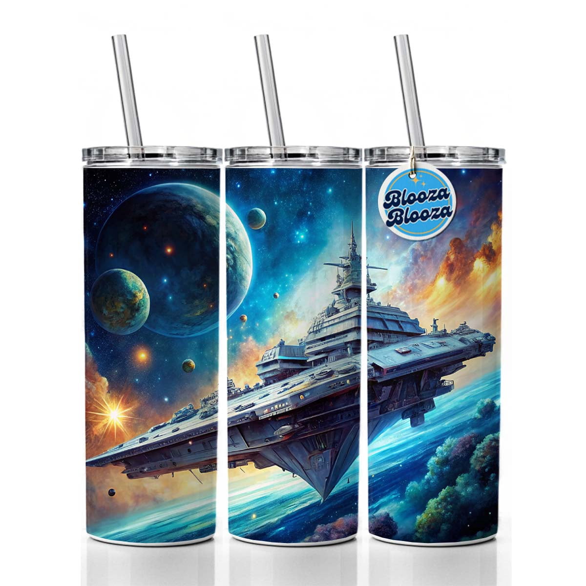 Giant Sci-Fi Warship In Space Watercolor 20oz Insulated Water Bottle ...