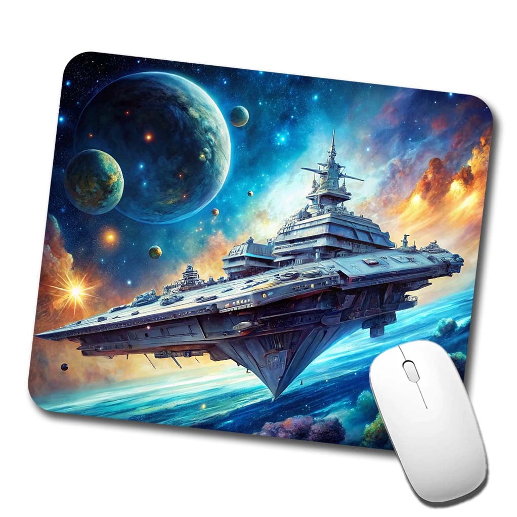 Giant Sci-Fi Warship In Space Watercolor Mouse Pad Low Profile Gaming ...