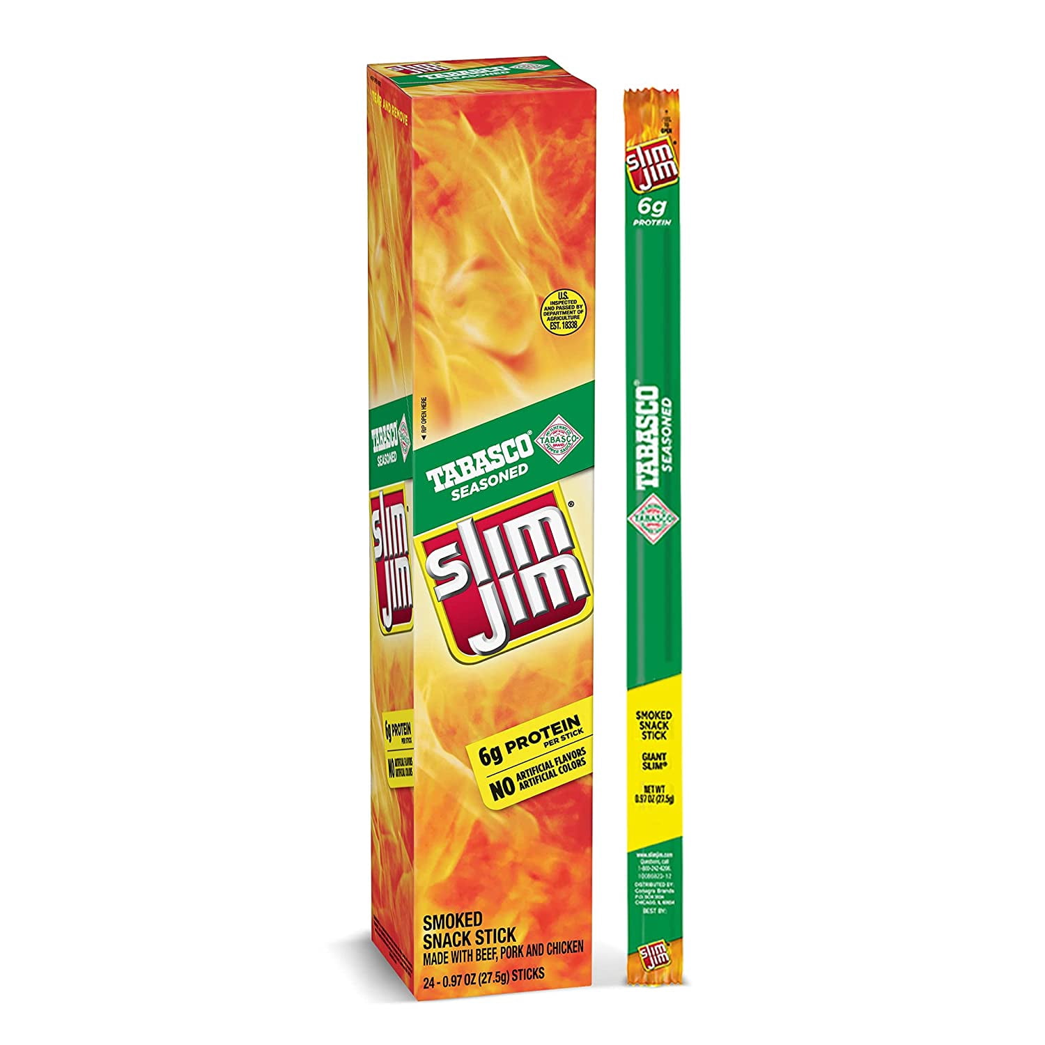 Giant Smoked Meat Sticks, Tabasco Flavor, 6g Protein Per Stick, Great ...
