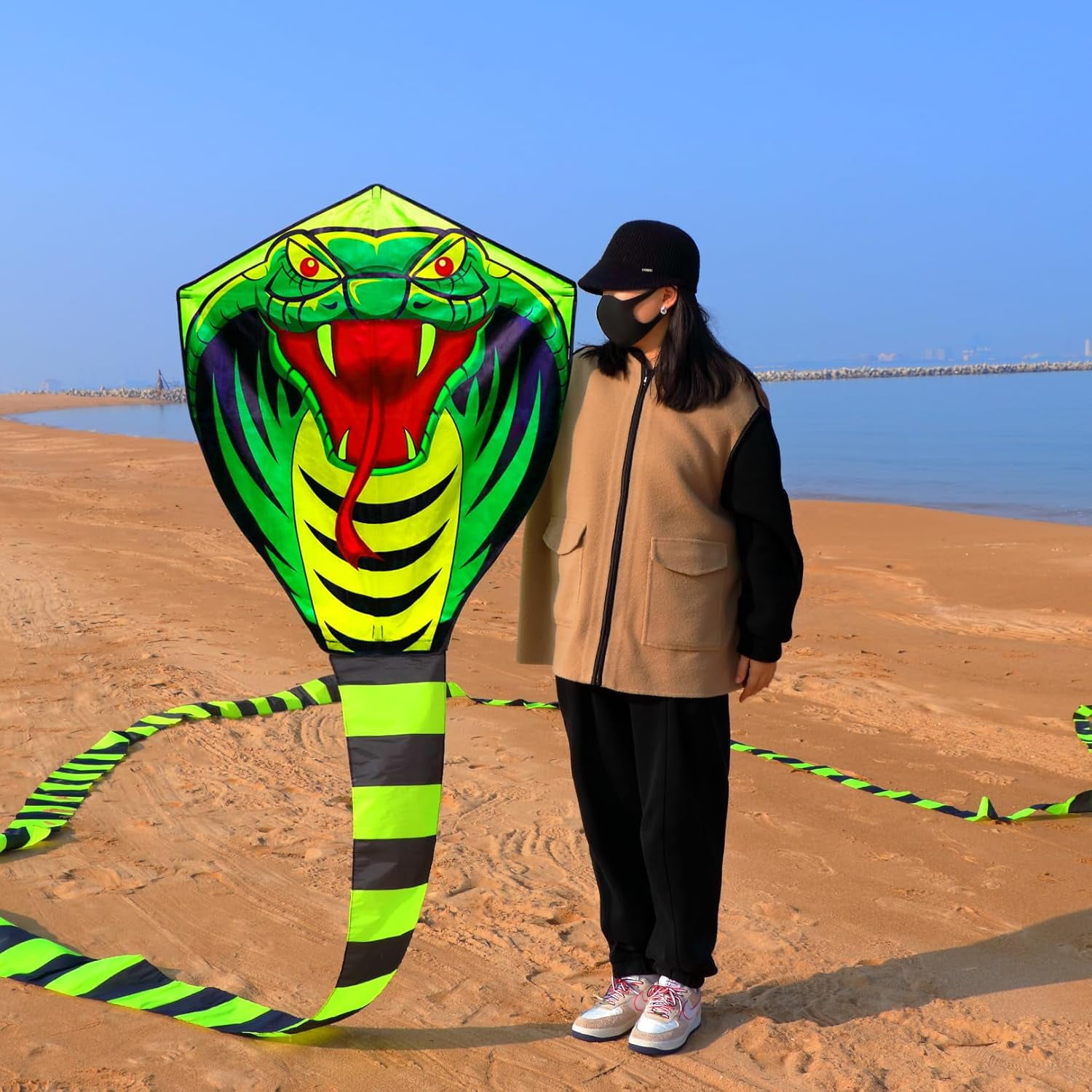 Giant Snake Kite - 50ft Single String Beach Kite for Beginners & Kids ...