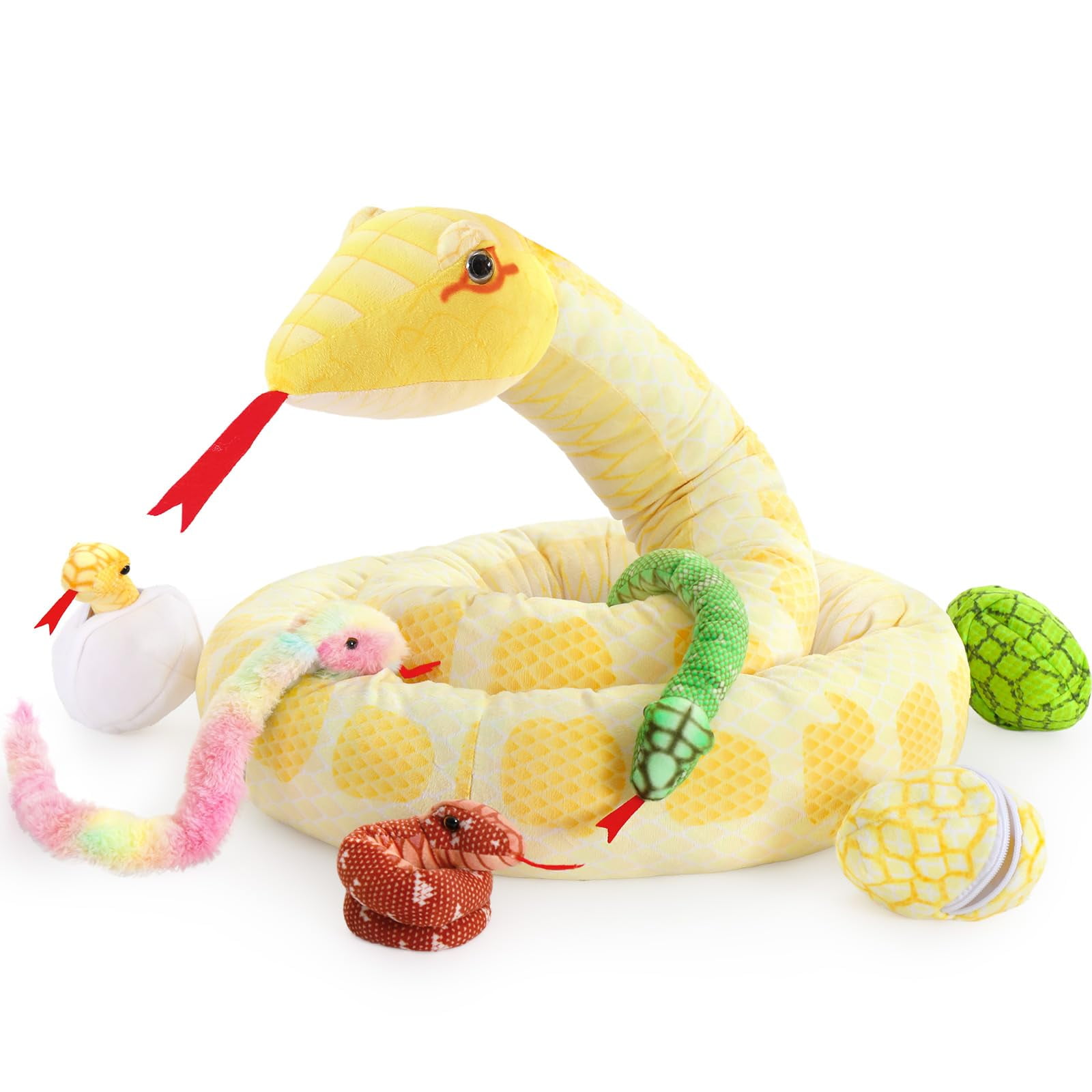 Giant Snake Stuffed Animal, Realistic Large Mommy With 4 Babies & 2 ...
