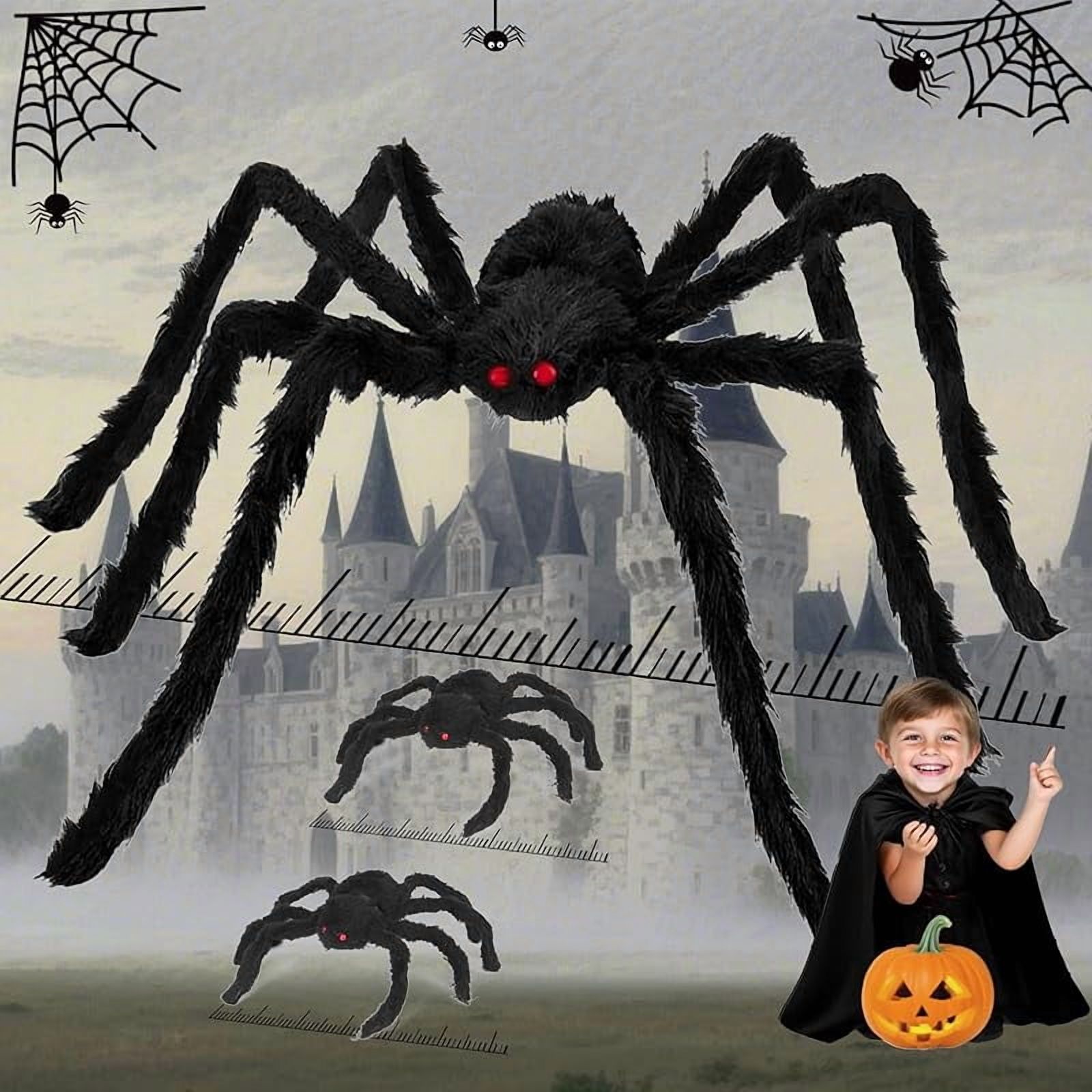 Giant Spider 6.6 Ft + 0.98 Ft*2, Halloween Decorations 78" Fake ...