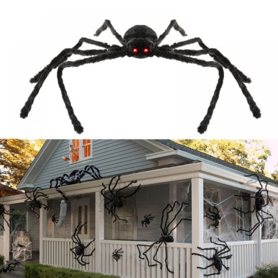 Giant Halloween Spider Decor, Large Poseable Hairy Spider with Straps ...