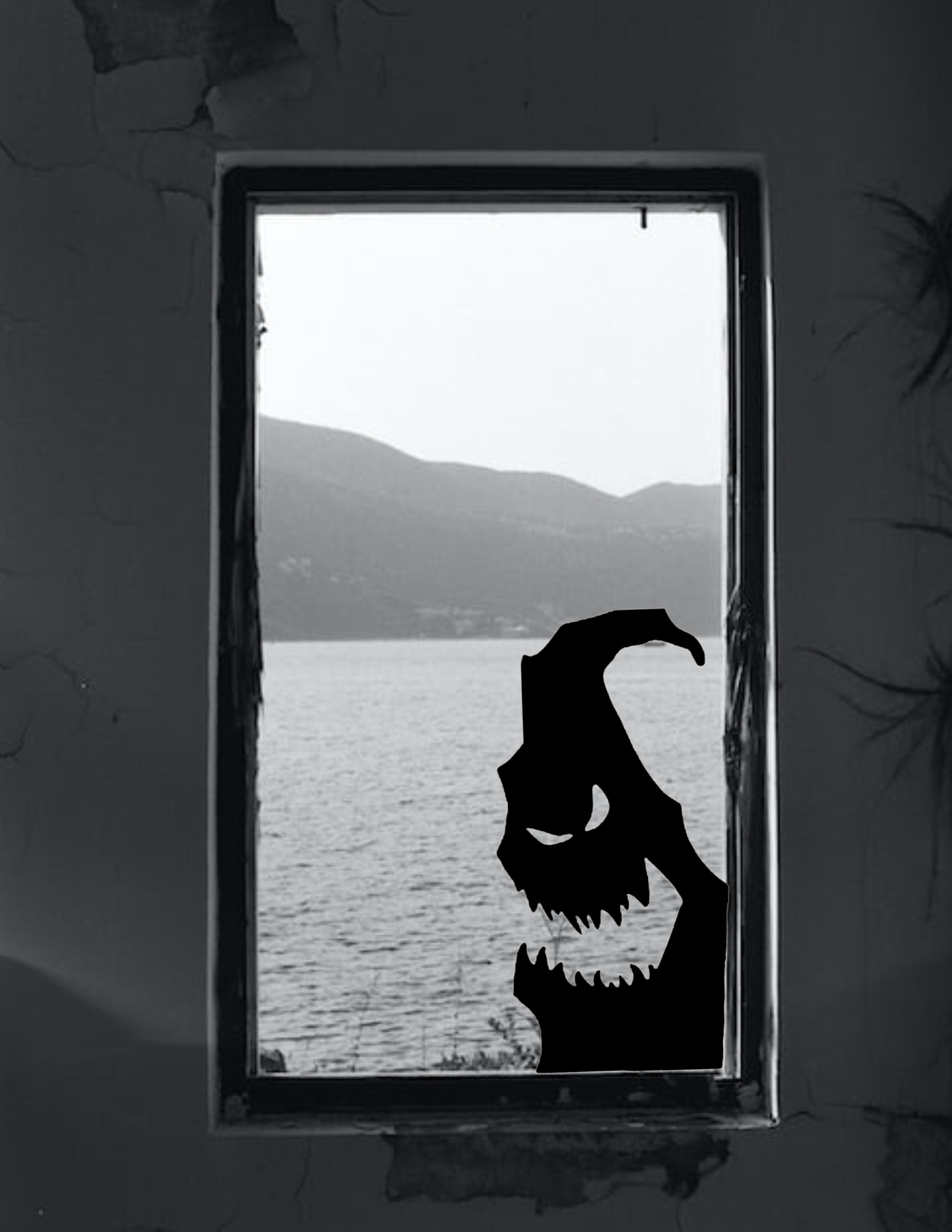 Giant Spooky monster face silhouette Window cling Decal+Reusable ...