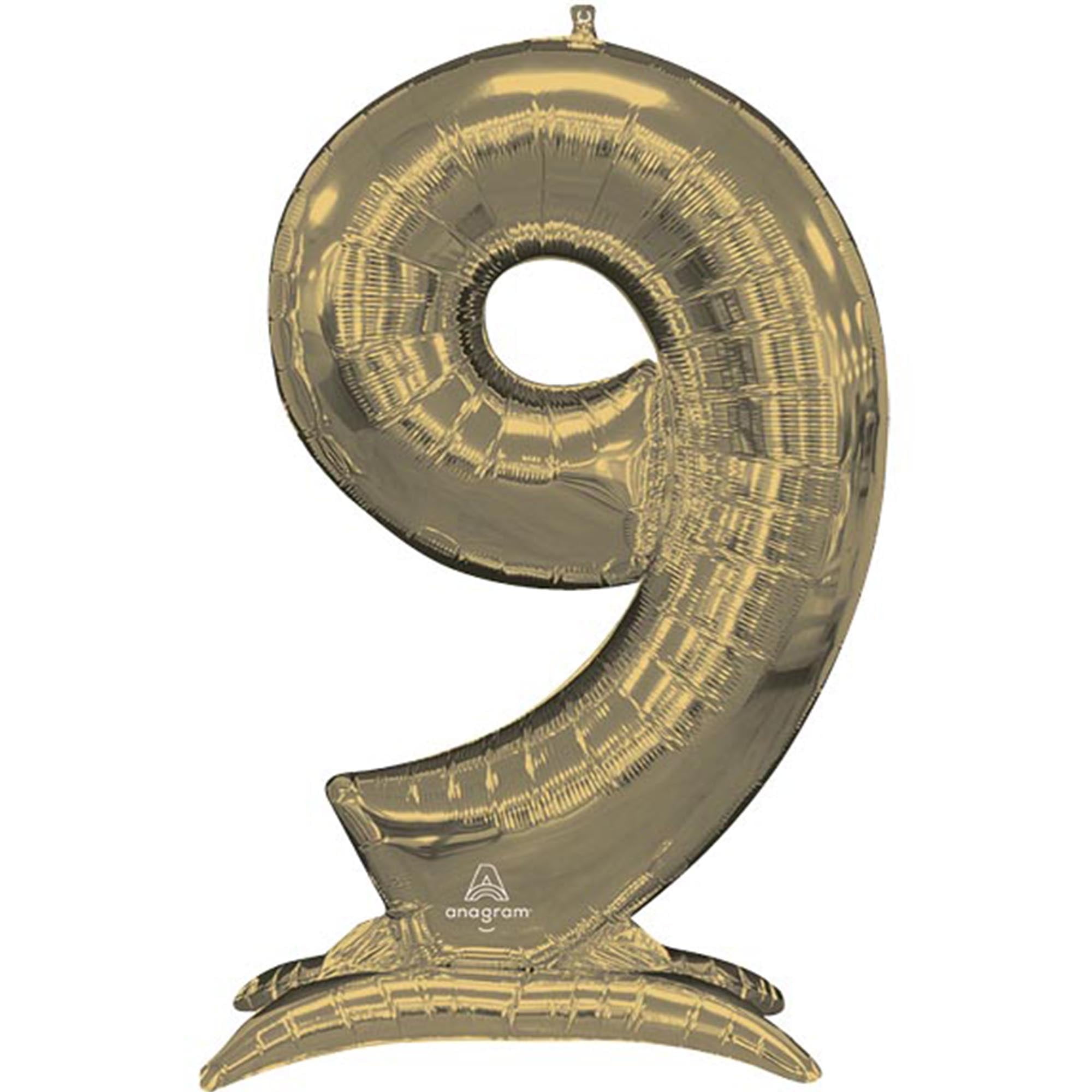 Giant Standing Airloonz White Gold Number 9 Fill With Air Foil Balloon ...