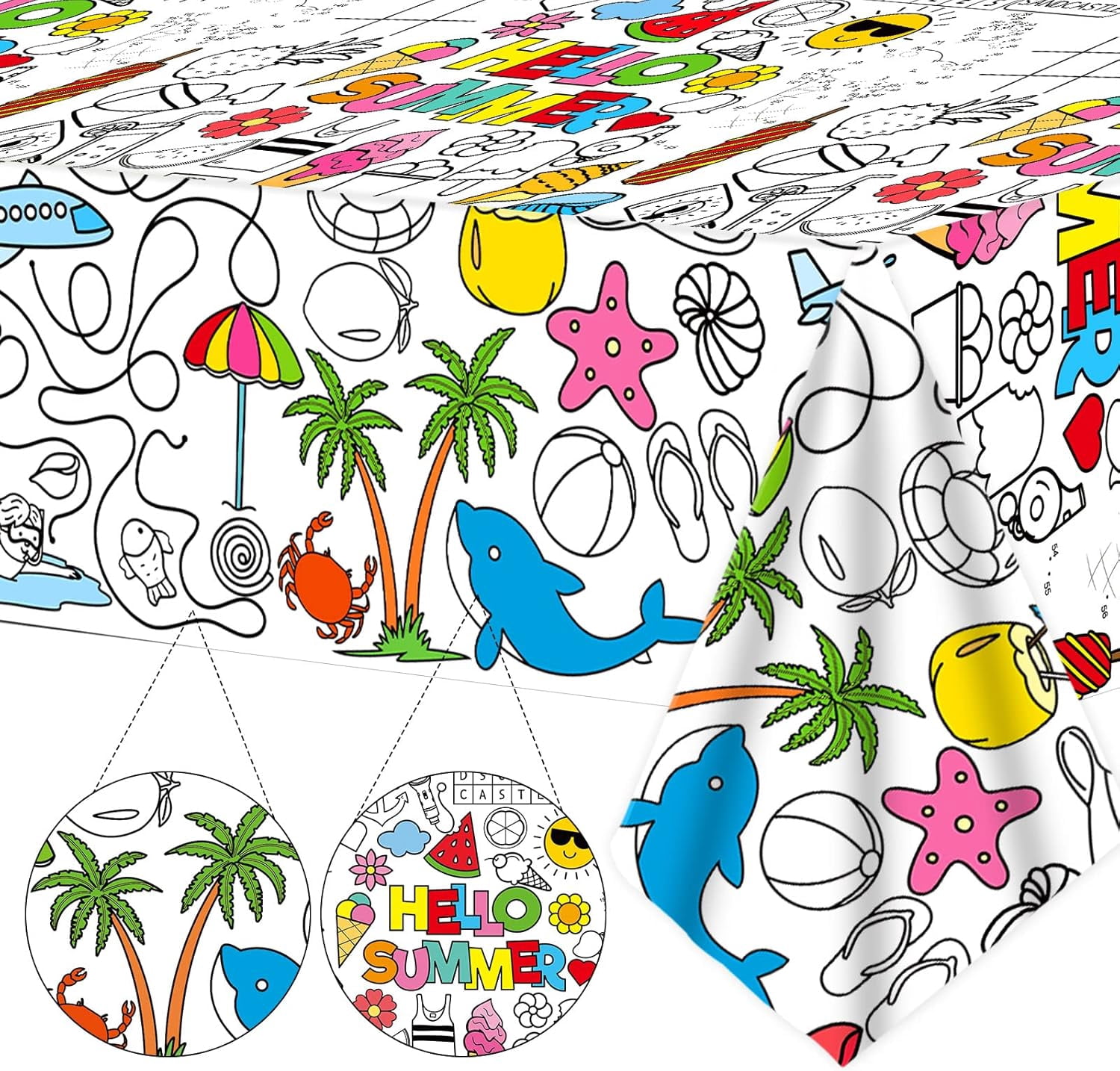 Giant Summer Coloring Paper Tablecloth for Kids Huge Summer Beach World ...