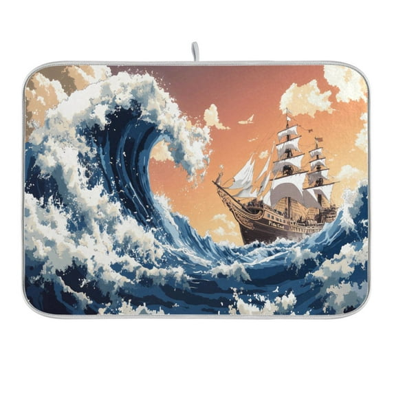 Giant Waves and Pirate Ship Drying Mat for Kitchen Counter 18x24 In ...
