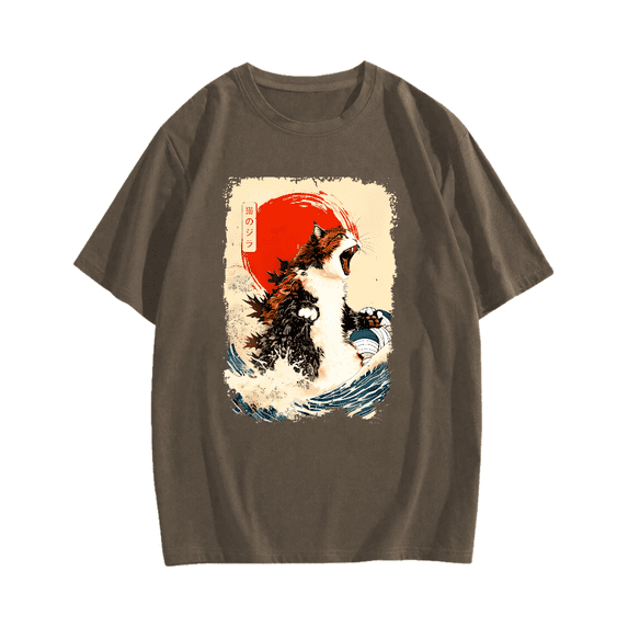 Giant Waves and Cats in Japanese Art Cotton casual T-shirt - Walmart.com