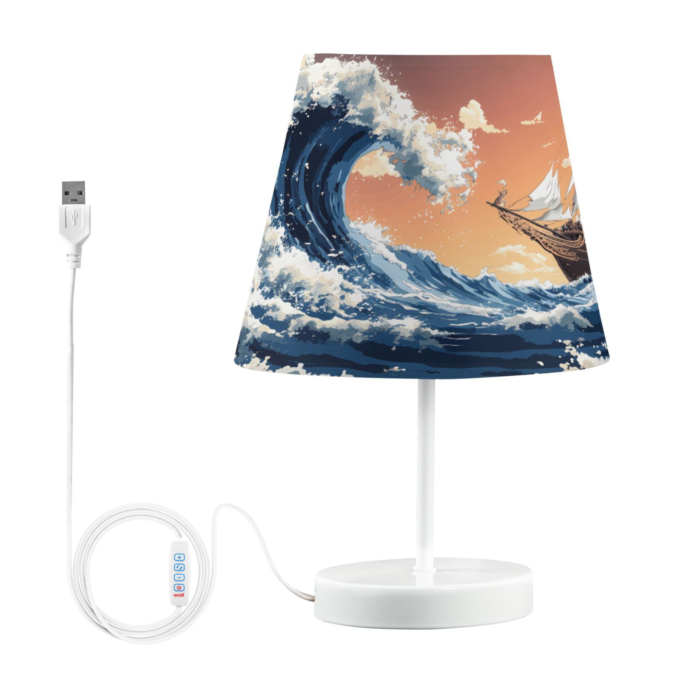 Giant Waves and Pirate Ship Desk Lamp LED Table Nightstand Lamps with 3 ...