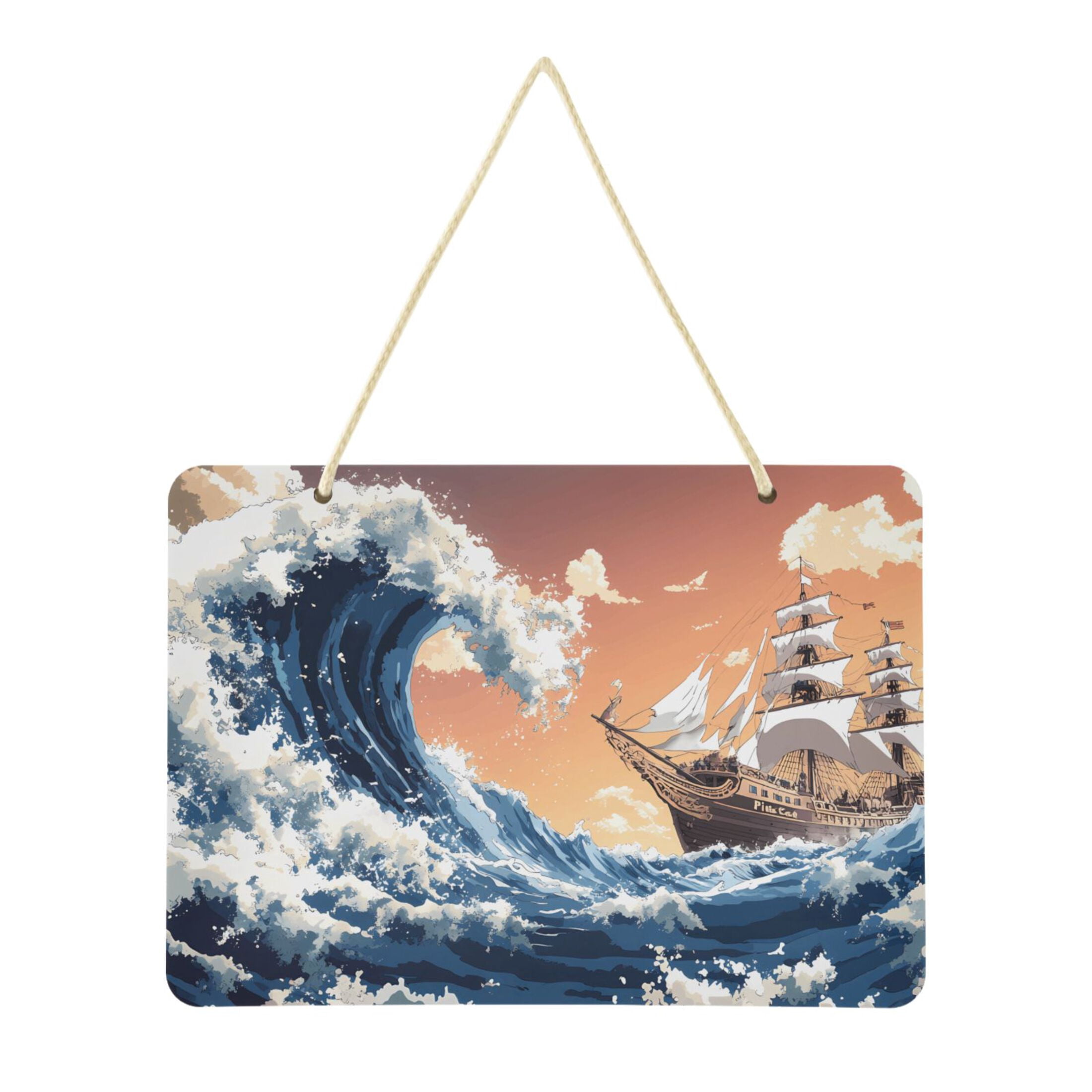 Giant Waves and Pirate Ship Welcome Sign Front Door PVC 14x10 inch ...