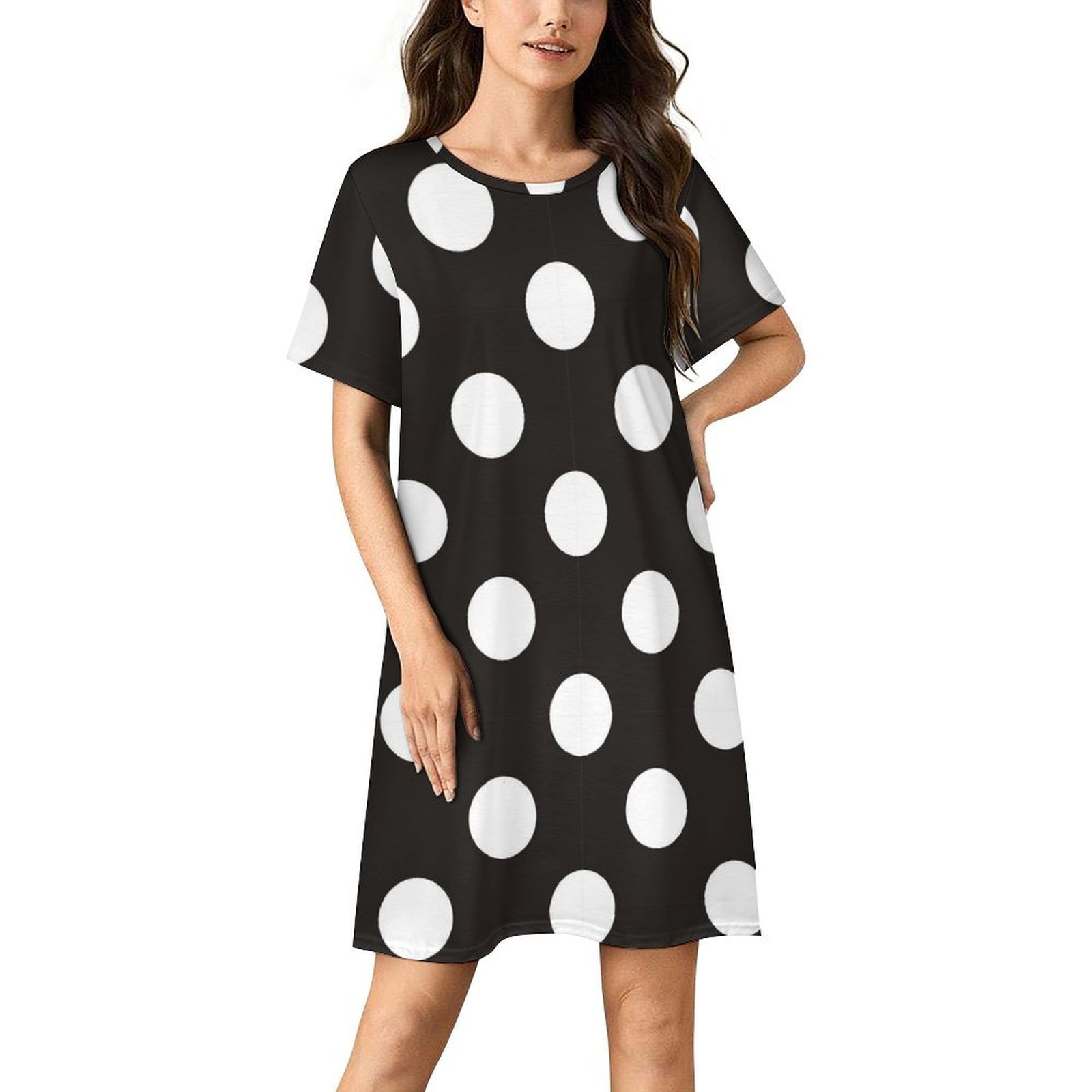Giant White And Dark Grey Polka Dot Pattern Women Nightgown Sleepwear ...