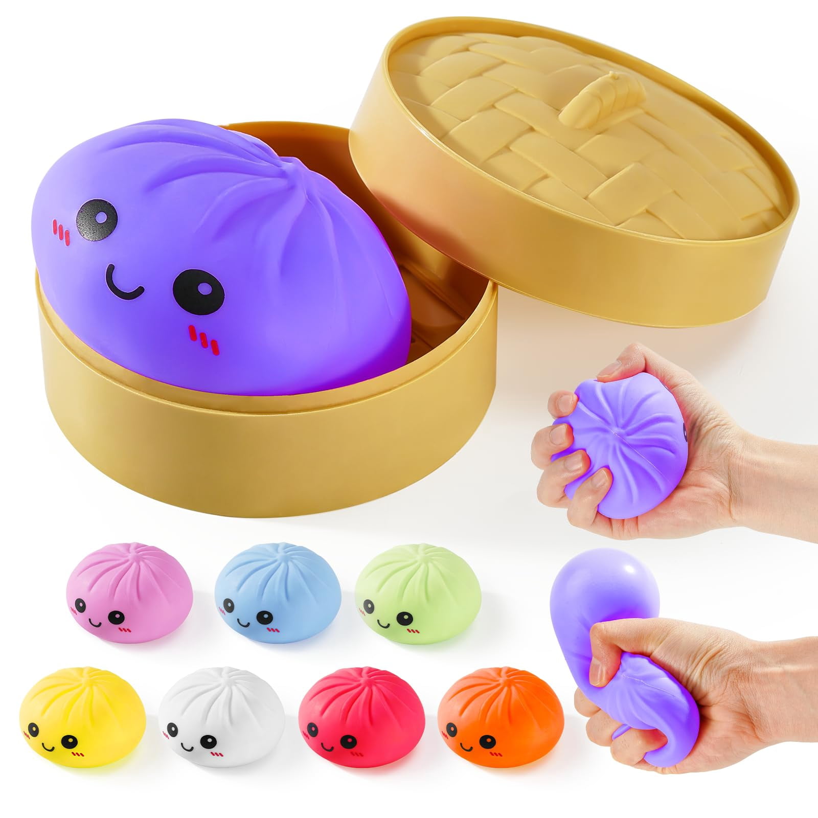 Giant dumpling squishy mystery box, colorful stress balls, with steamer ...