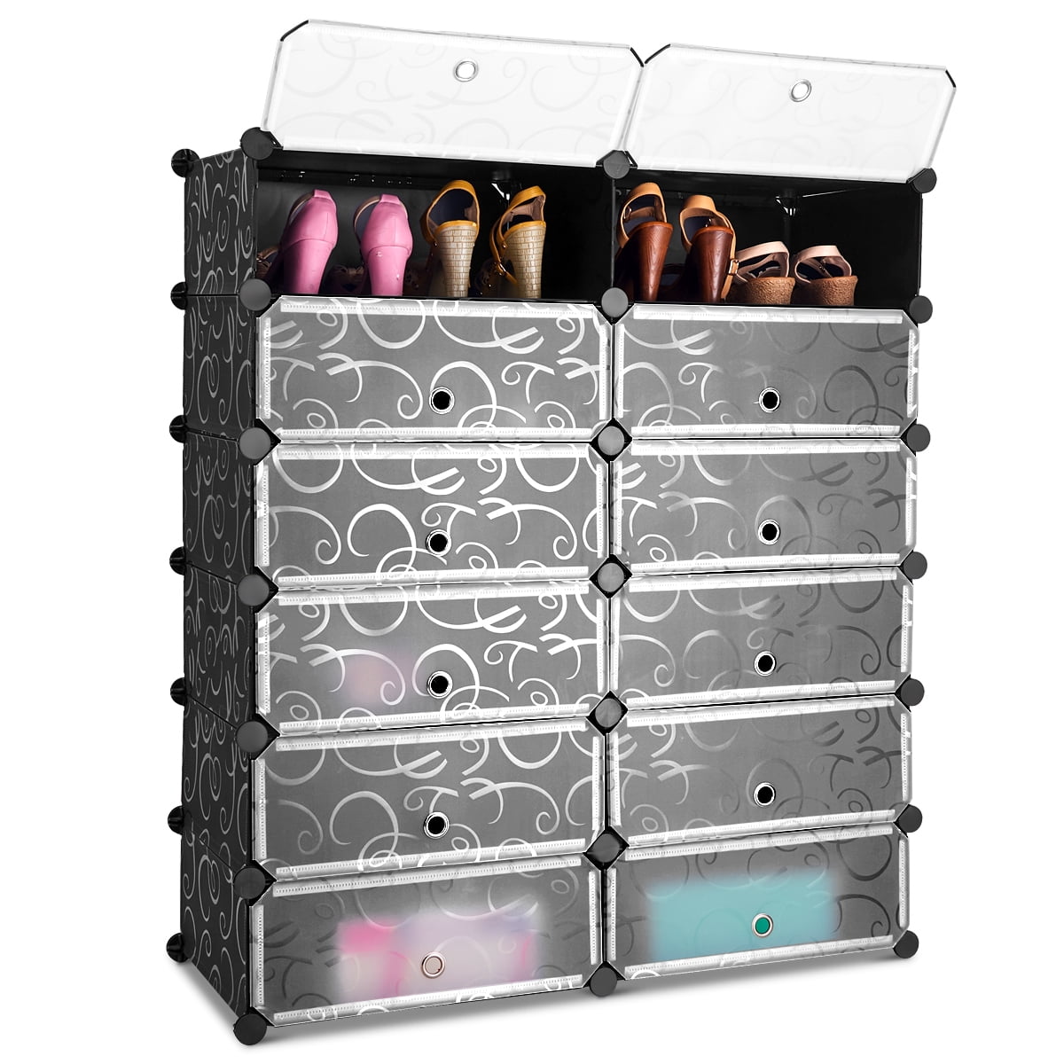 Giantex 12-Compartment Shoe Rack, Stackable Shoe Unit Box Organizer ...