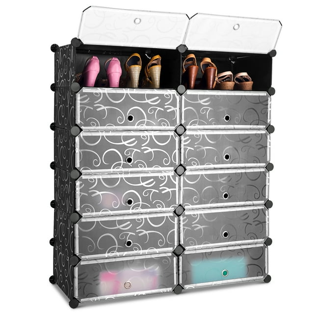 Giantex 12-Compartment Shoe Rack, Stackable Shoe Unit Box Organizer ...