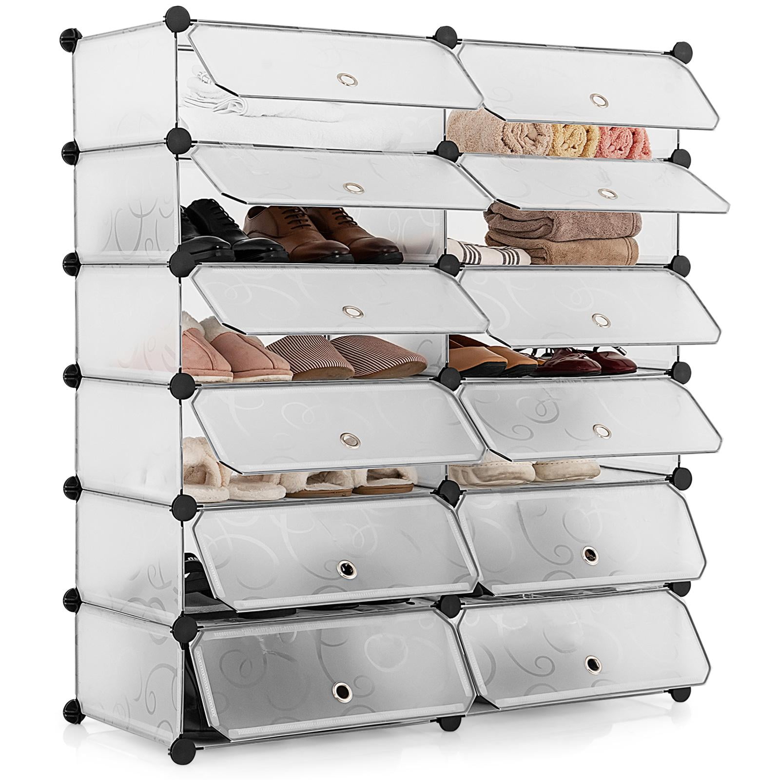 Giantex 12-Compartment Shoe Rack, Stackable Shoe Unit Box Organizer ...