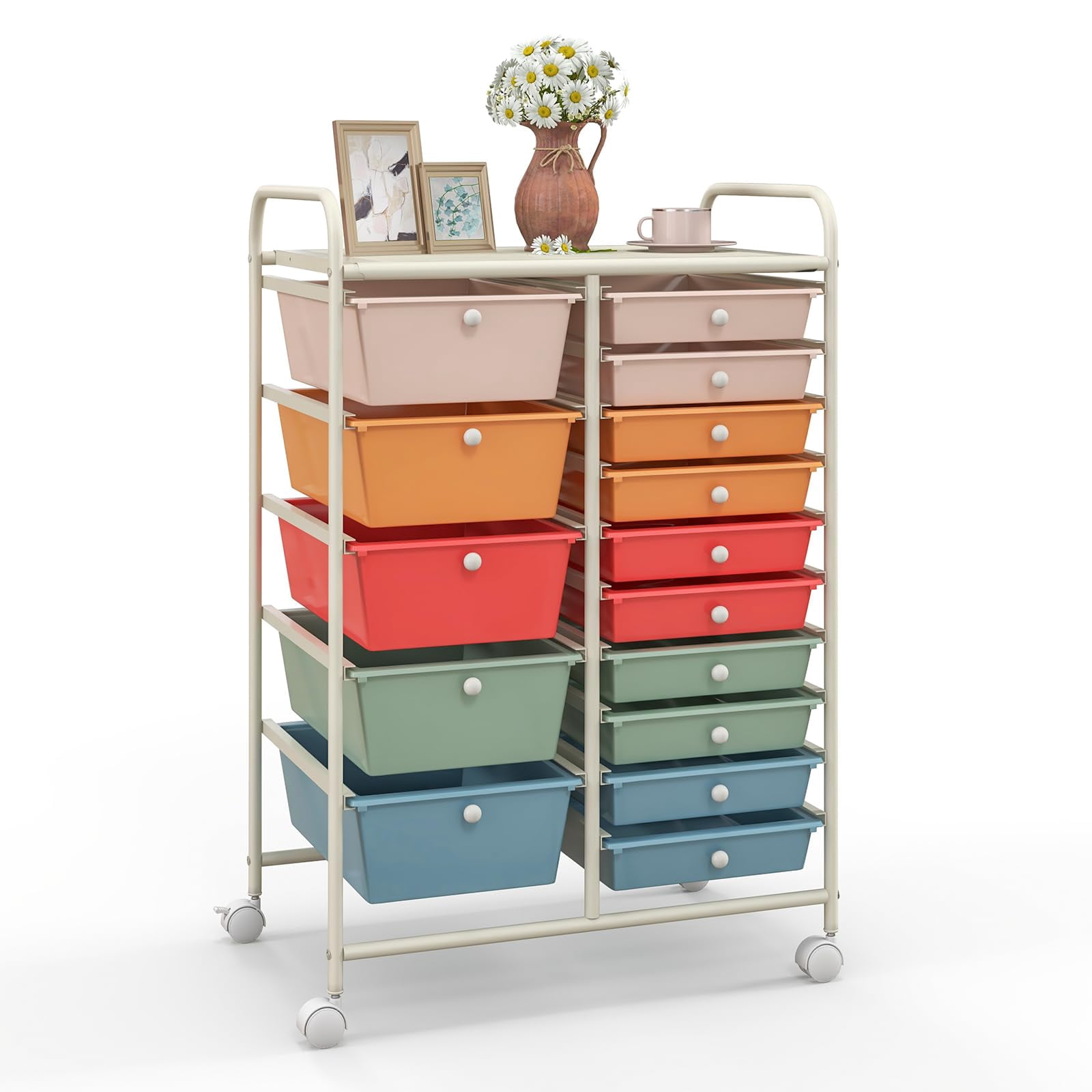 Giantex 15 Drawers Rolling Cart, Classroom Organizers, Storage Cart ...