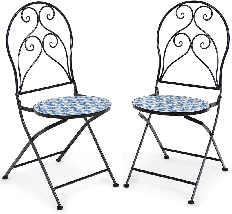 Giantex 2 Pieces Folding Bistro Chairs, Mosaic Patio Chairs with ...