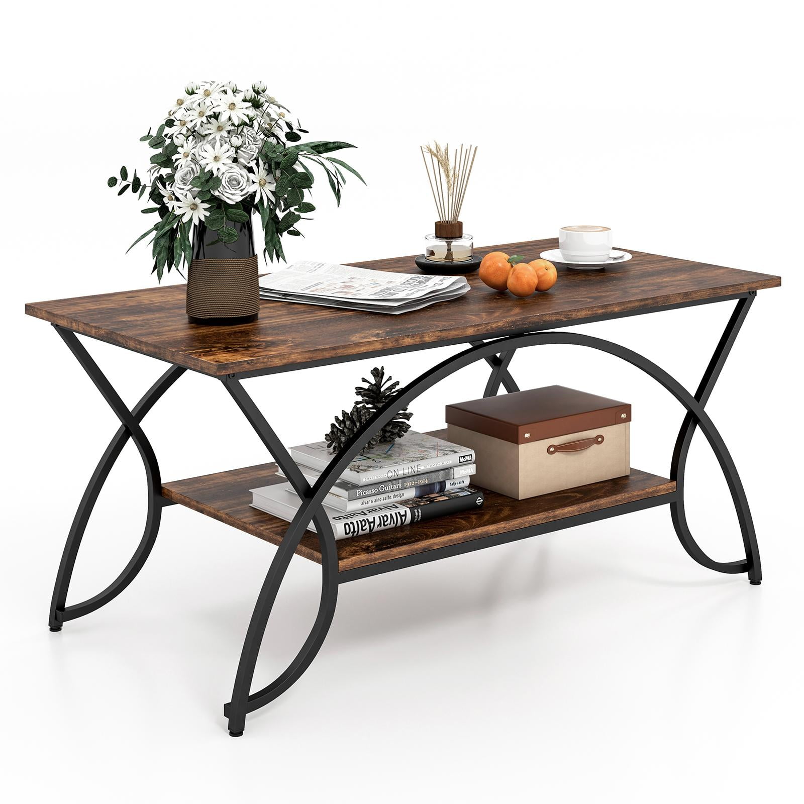 Giantex 2-Tier Industrial/Modern Coffee Table, Rectangular Cocktail ...