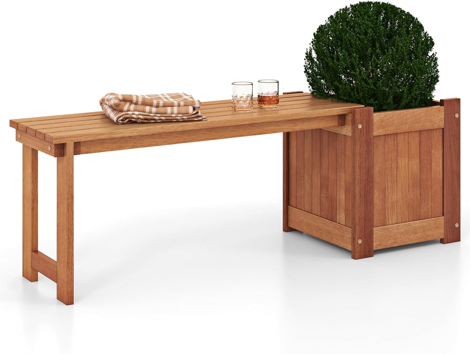 GFNXYI 2-in-1 Outdoor Bench with Raised Garden Bed, Wood Seat with Teak ...