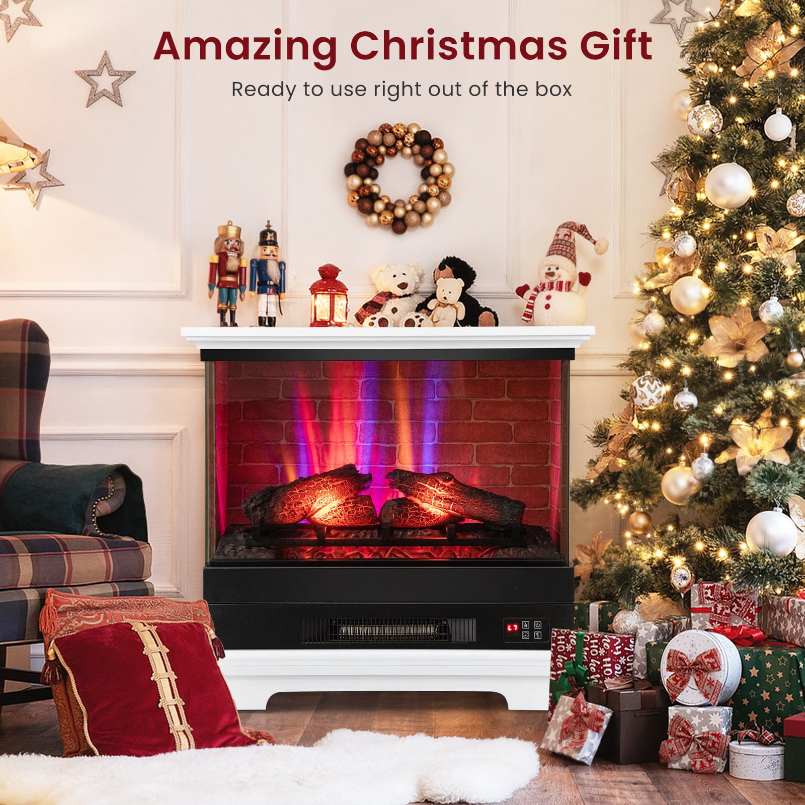 Giantex 27" Electric Fireplace Heater, Freestanding Fireplace Stove w ...