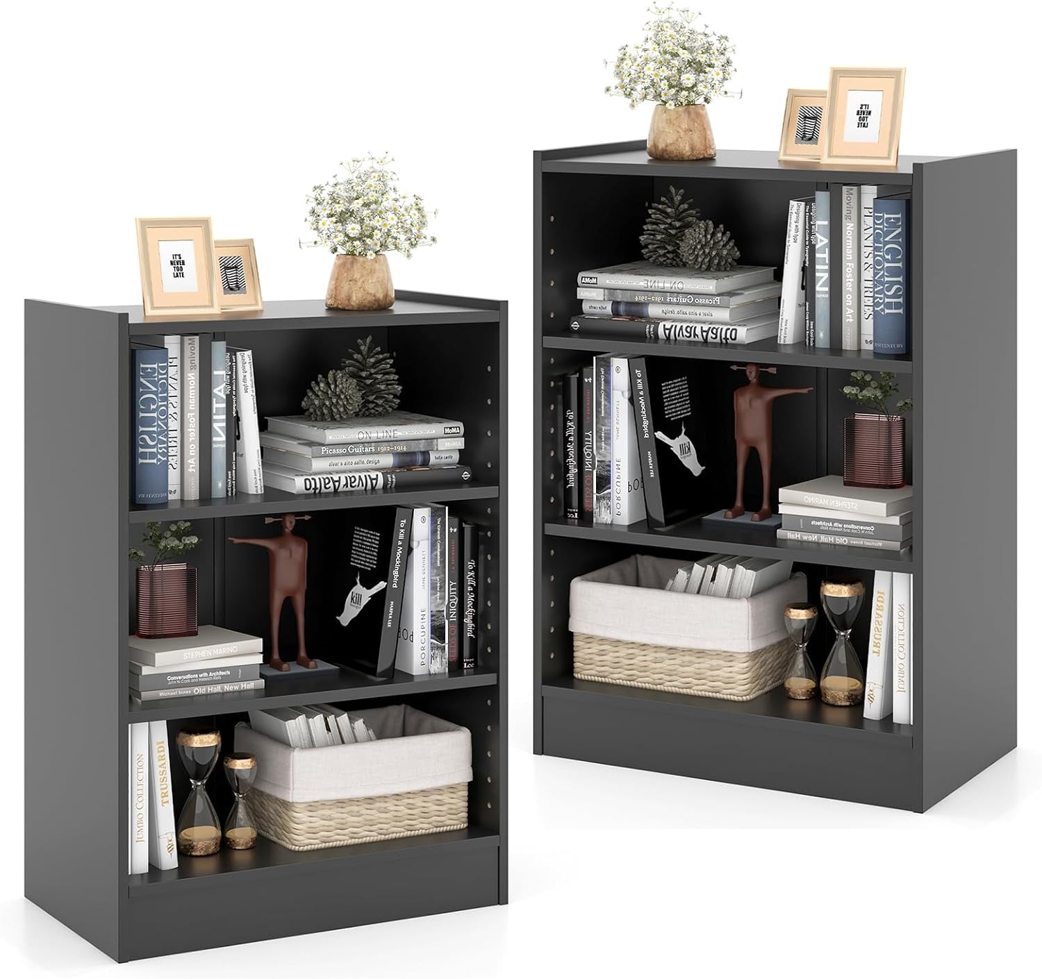 Giantex 3-Cube Bookcase of 2, 3-Tier Modern Open Bookshelf with ...