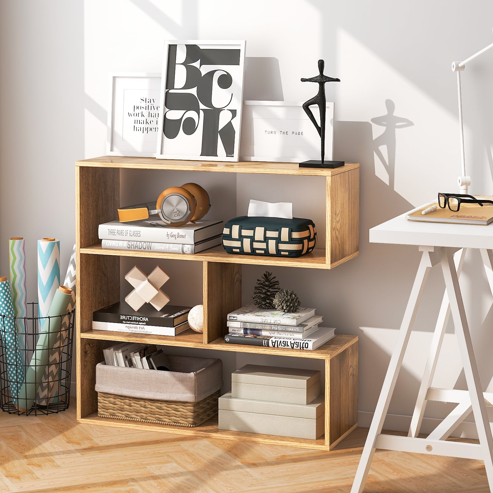 Giantex 3 Cubes Bookcase, Irregular Open Bookcase, Freestanding ...