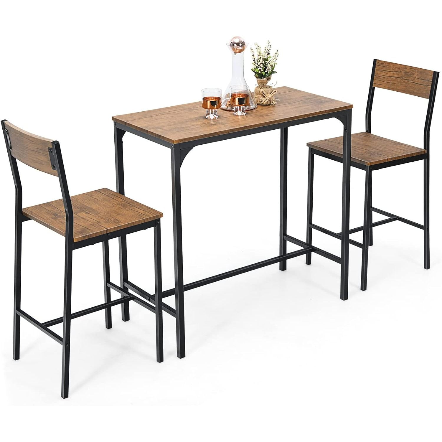 Giantex 3 Piece Pub Table Set, Bar Table and Chairs Set of 2, Kitchen ...