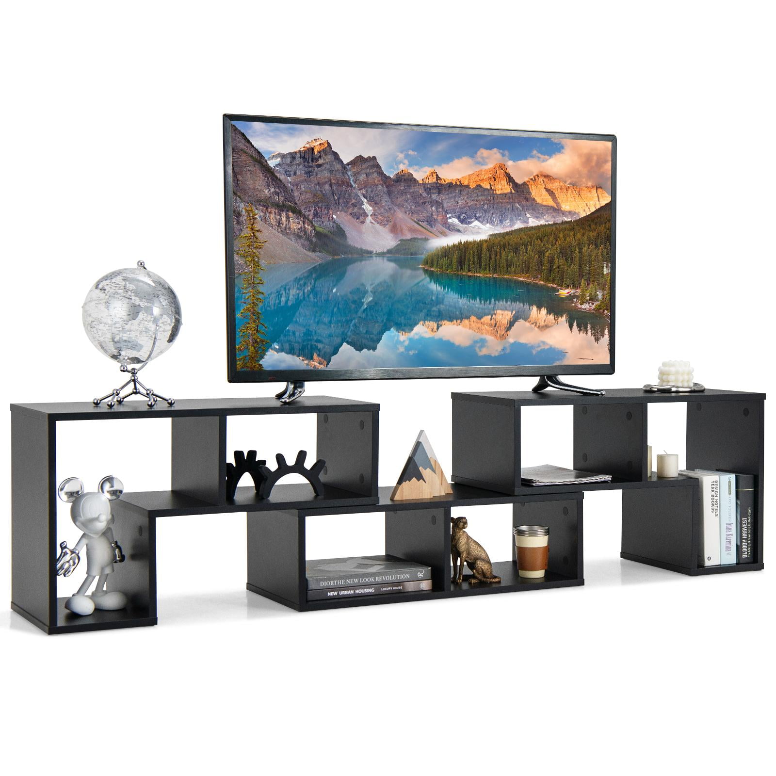 Giantex 3-Piece Adjustable TV Console Stand with Large Bookshelves ...