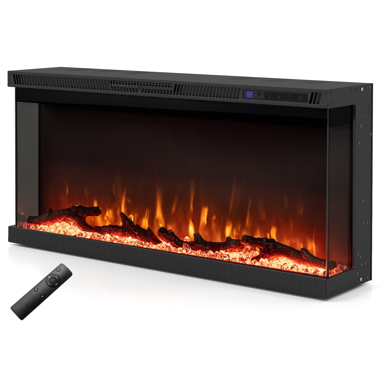Giantex 3 Sided Electric Fireplace, 36" Wall-Mounted Fire Place Heater ...
