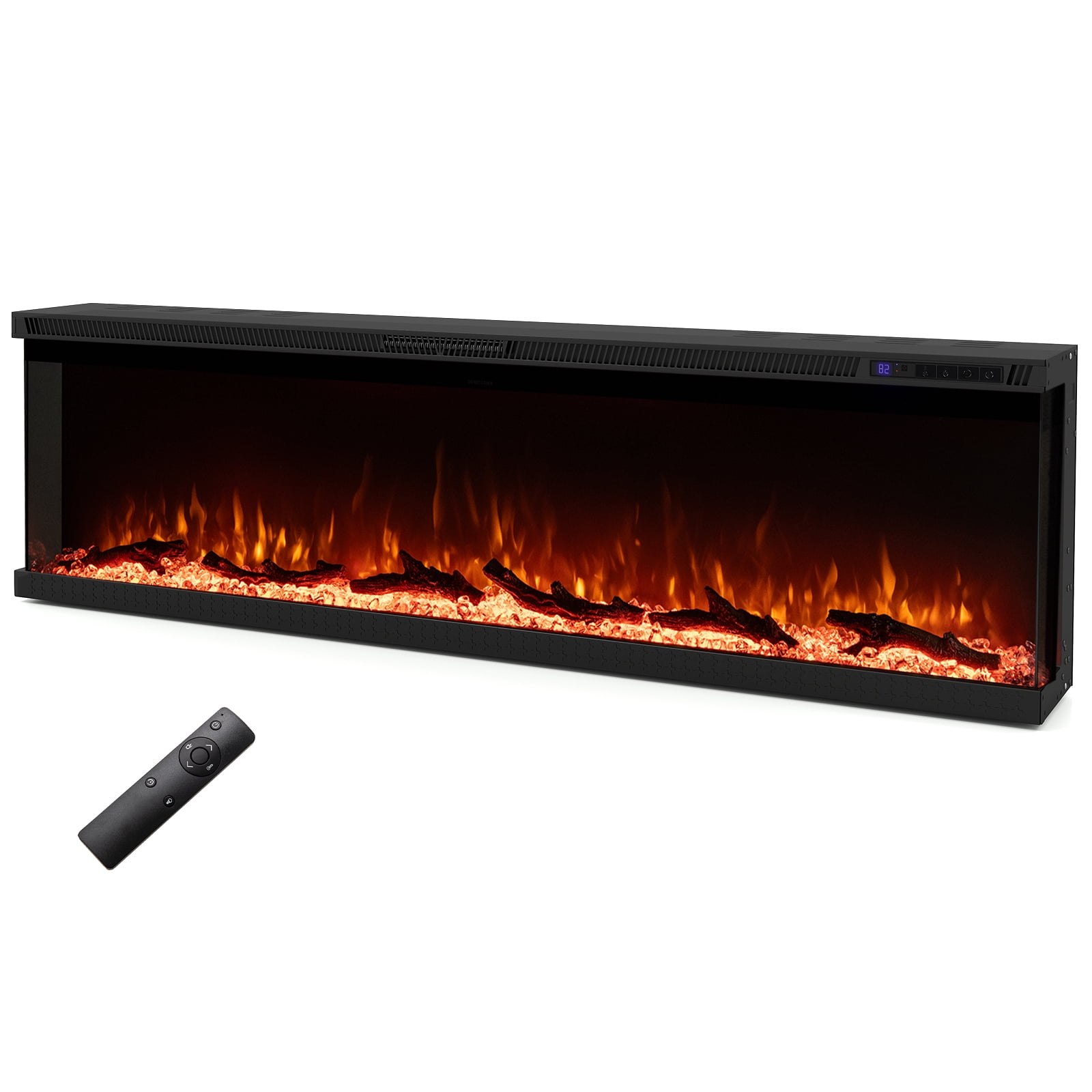 Giantex 3 Sided Electric Fireplace, 60" Wall-Mounted Fire Place Heater ...
